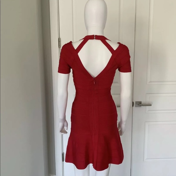 Herve Leger | Dresses | Herve Leger Red Alexandra Bandage Dress Xs ...